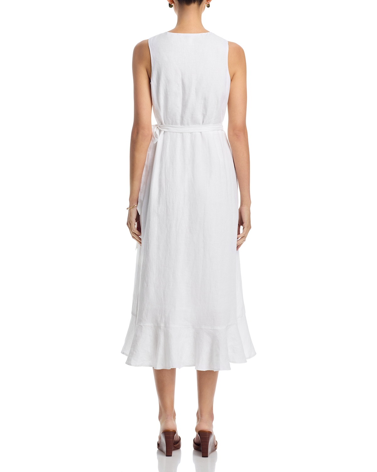 knee length dresses for ladies Midi Linen Wrap Dress (Beige and Orange)