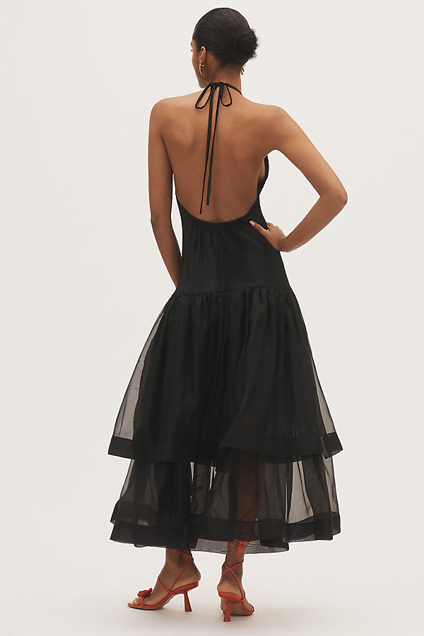 L'Idee Carrie Halter Drop-Waist Tiered Maxi Dress In Noir - 30% Off |  Editorialist
