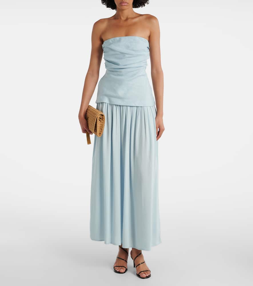 Buy CELANDINE Aliza Strapless Linen Blend Maxi Dress With Slit - Olive At  30% Off | Editorialist