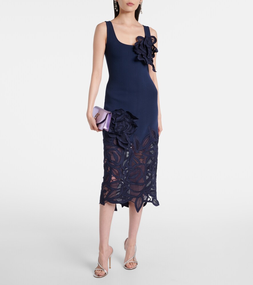 OSCAR DE LA RENTA Floral-Appliqué Lace Midi Dress