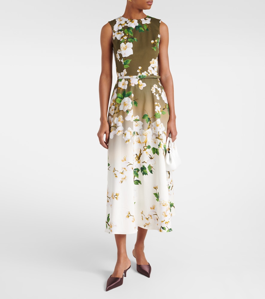 OSCAR DE LA RENTA Floral Ombré Cotton-Blend Cocktail Dress
