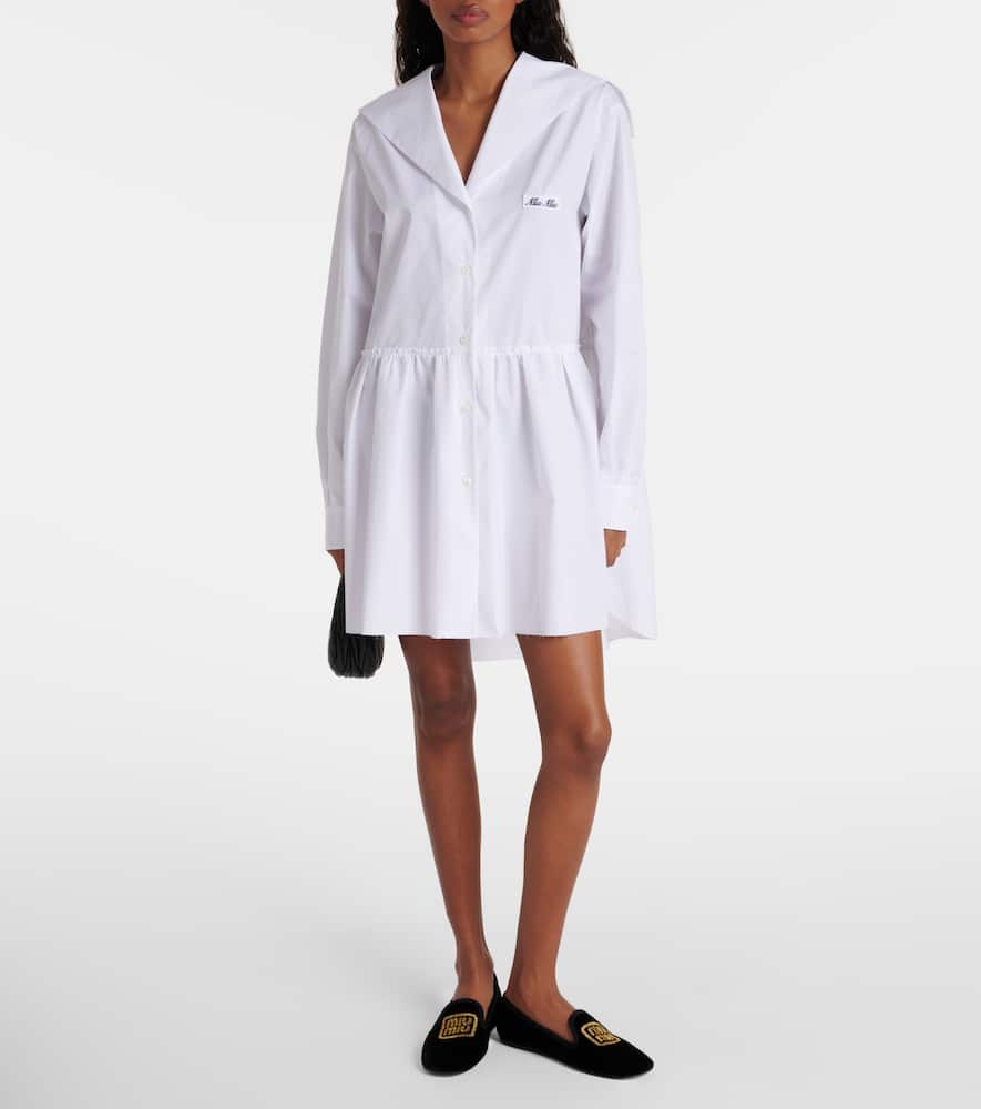MIU MIU Gathered Cotton Poplin Shirt Dress