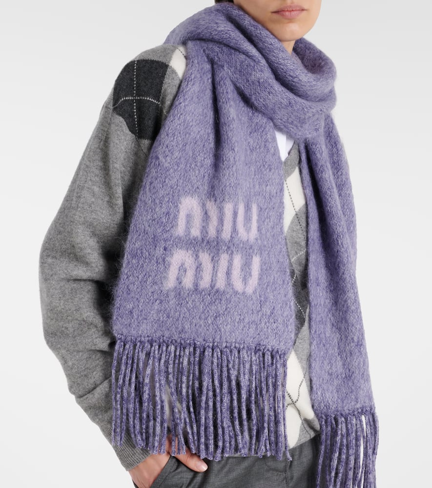 Miu Miu Logo Mohair And Wool-Blend Scarf - Purple | Editorialist