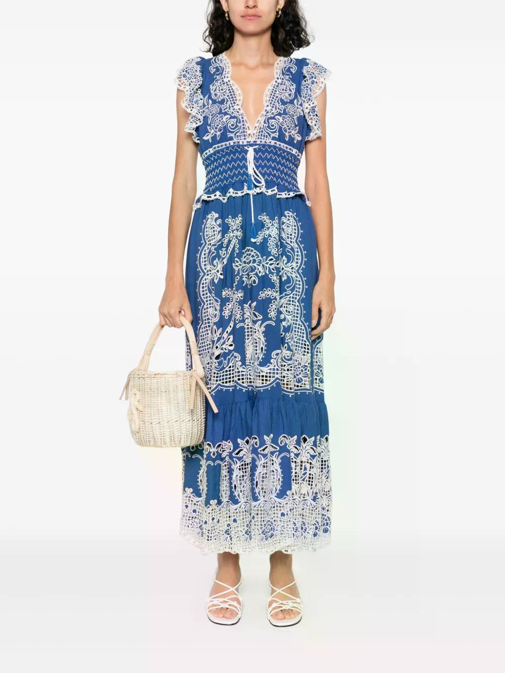 full sleeve lace maxi dress Blue Long Sleeve Lace Trim Maxi Dress