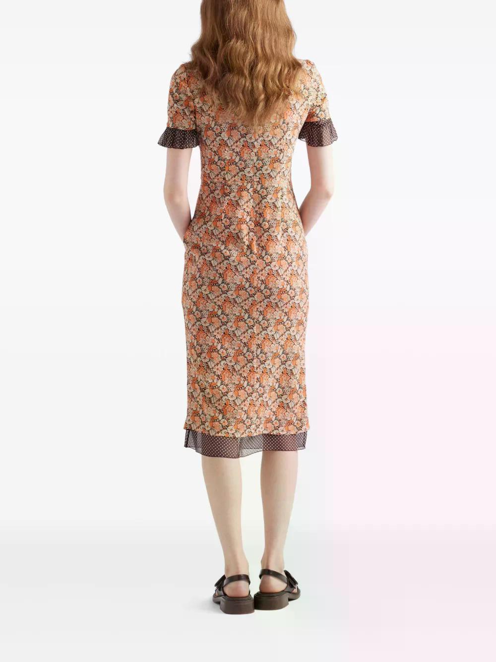 Prada Printed Sablé Dress With Scarf Collar - Pink