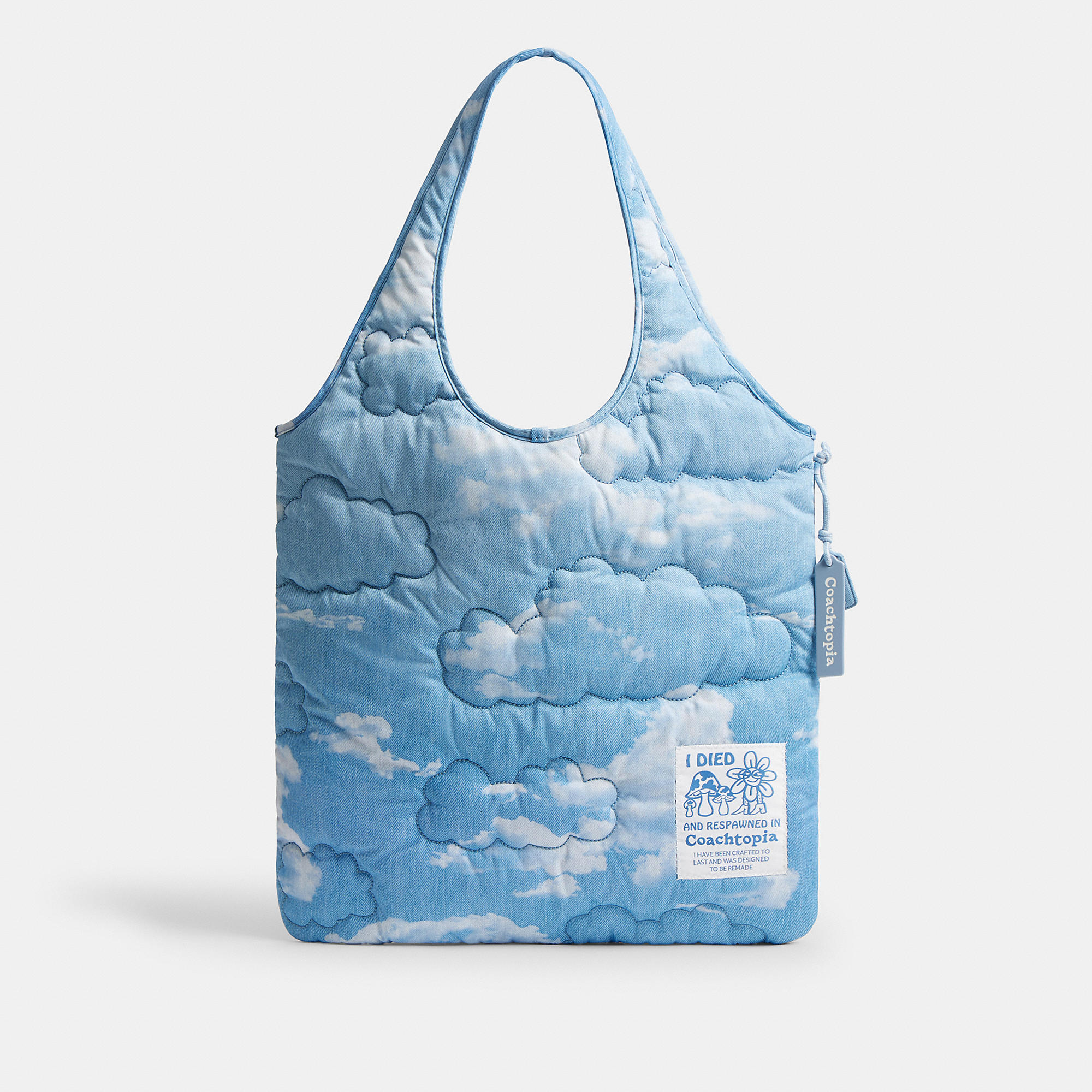 Coachtopia Loop Quilted Flat Tote With Cloud Print - Blue Multi 