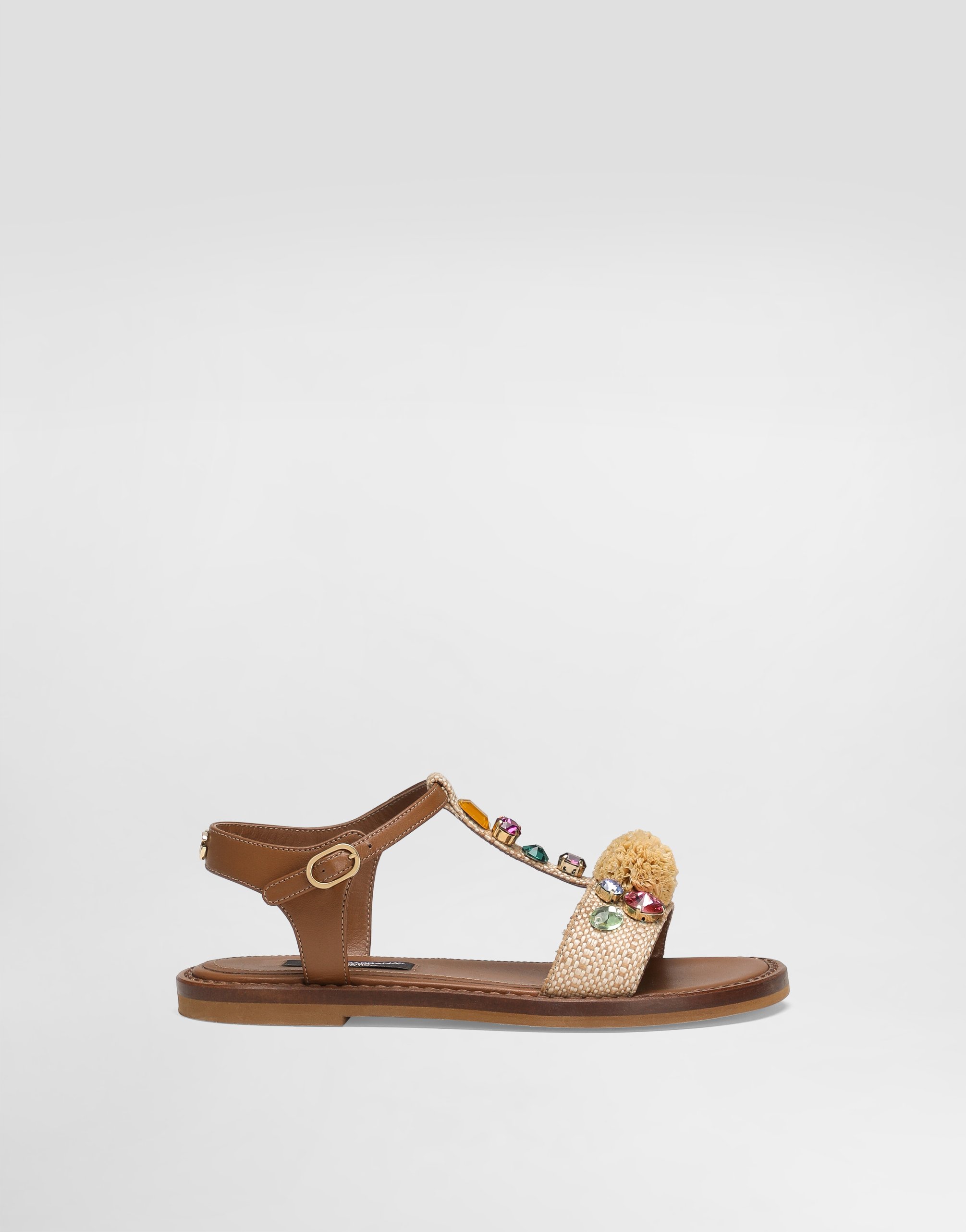 DOLCE & GABBANA Raffia and Nappa Sandal