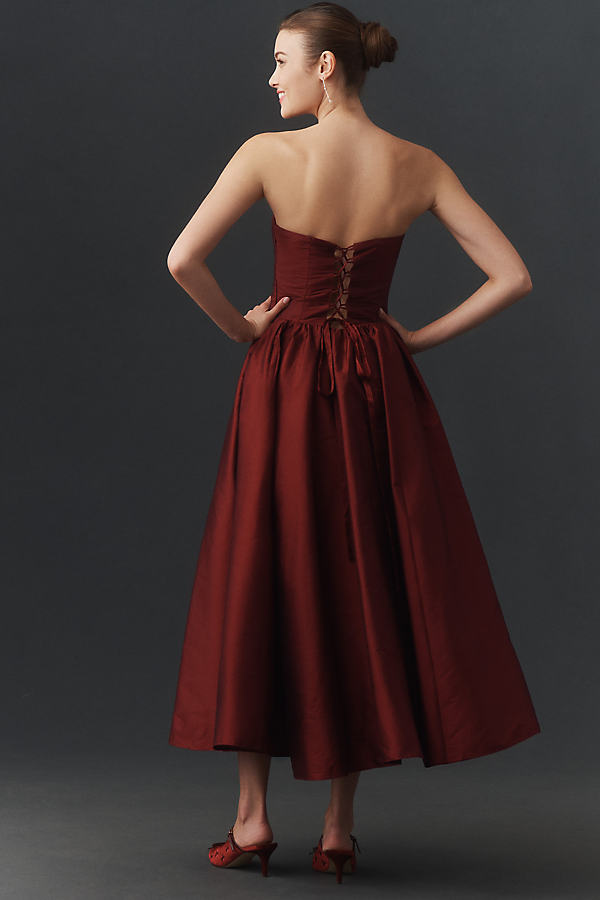 Bhldn Strapless Basque-waist A-line Midi Dress - Cabernet Bhldn Strapless Basque-waist A-line Midi Dress - Cabernet