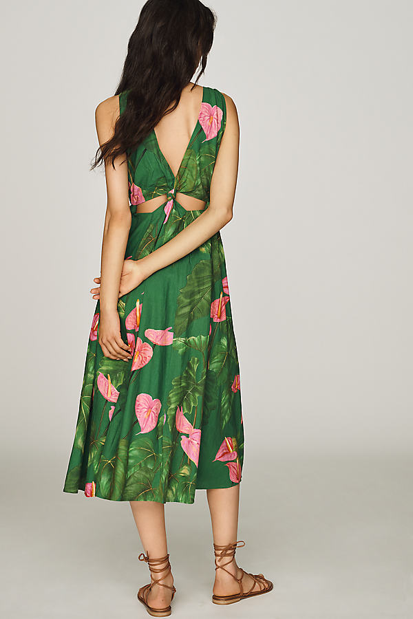 Farm Rio X Linen Blend V-neck Cutout Midi Dress - Anturio | Editorialist Farm Rio X Linen Blend V-neck Cutout Midi Dress - Anturio | Editorialist