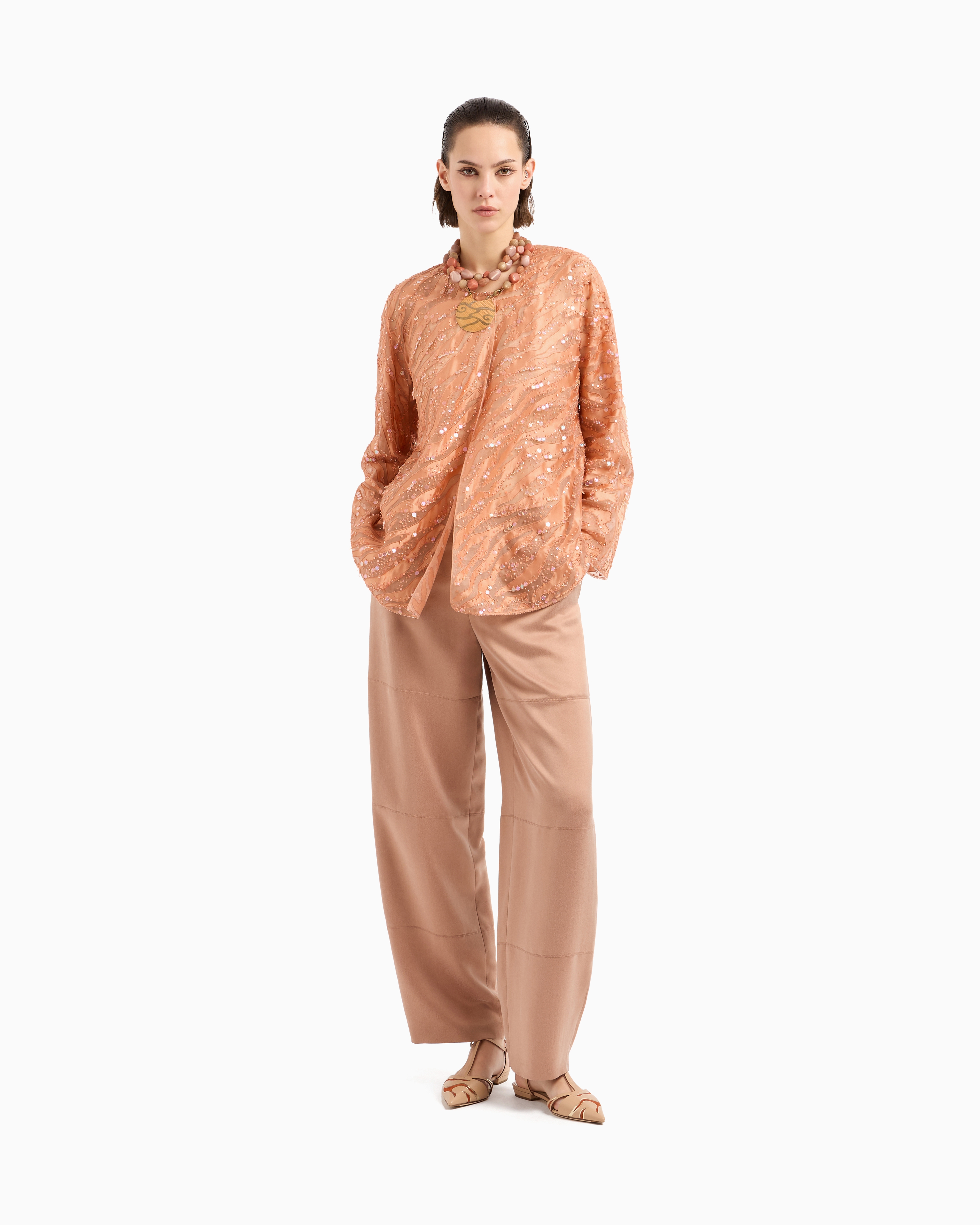 GIORGIO ARMANI Organza Shirt with Animal Skin Motif Embroidery