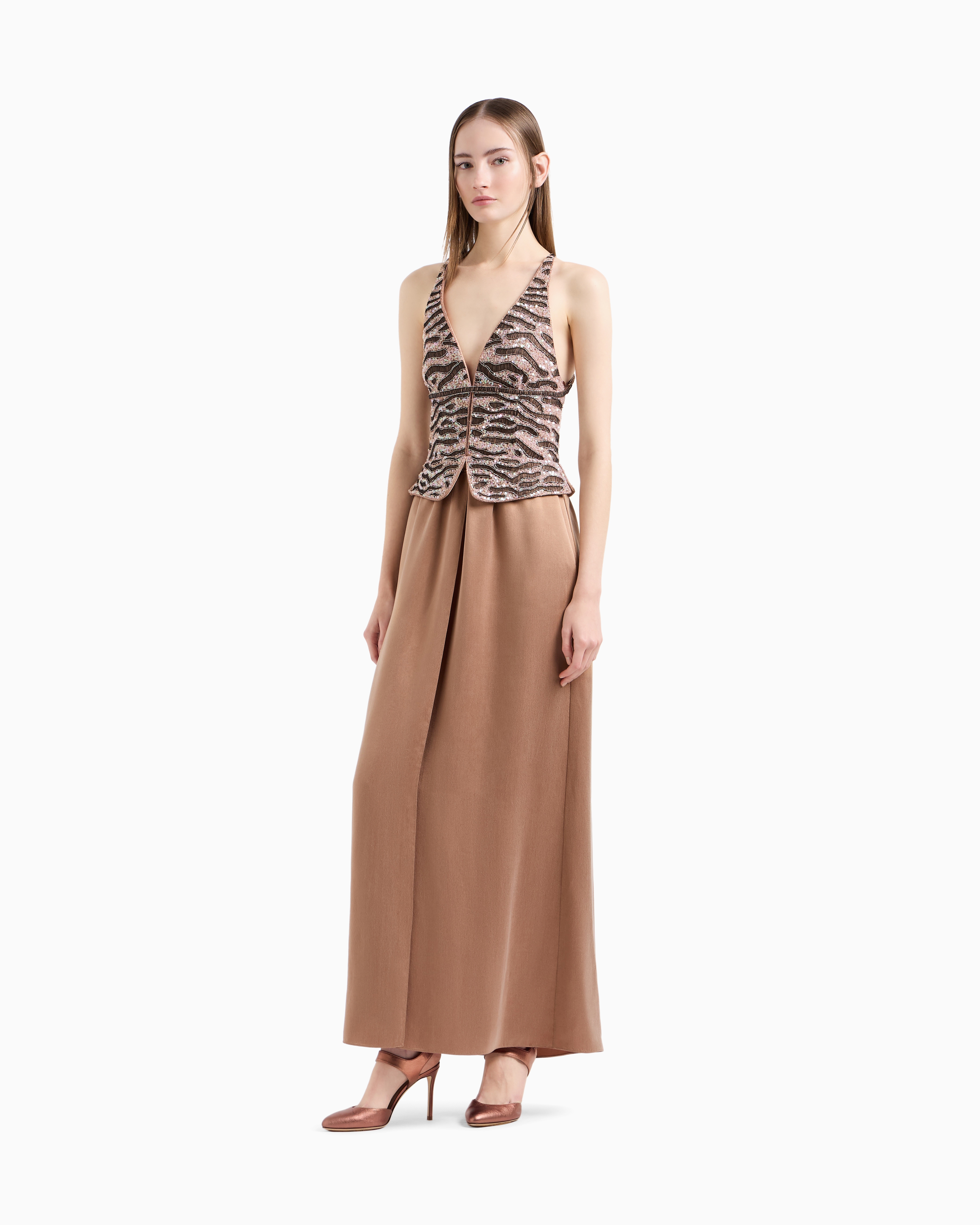 GIORGIO ARMANI Embroidered Viscose and Silk Long Dress