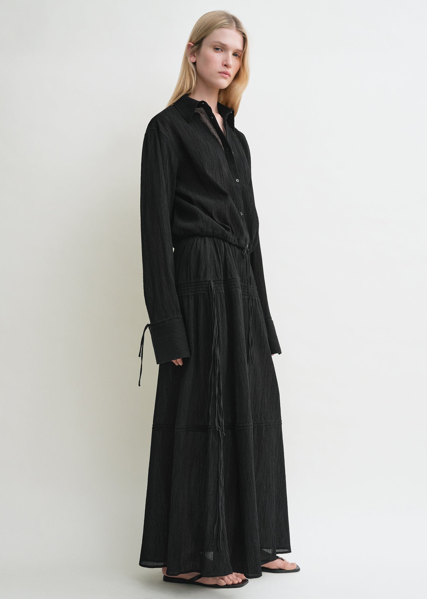 20SS TOTEME シルクリネン デザイン ブラウス XS TOTEME Embroidered silk-twill shirt | NET-A-PORTER