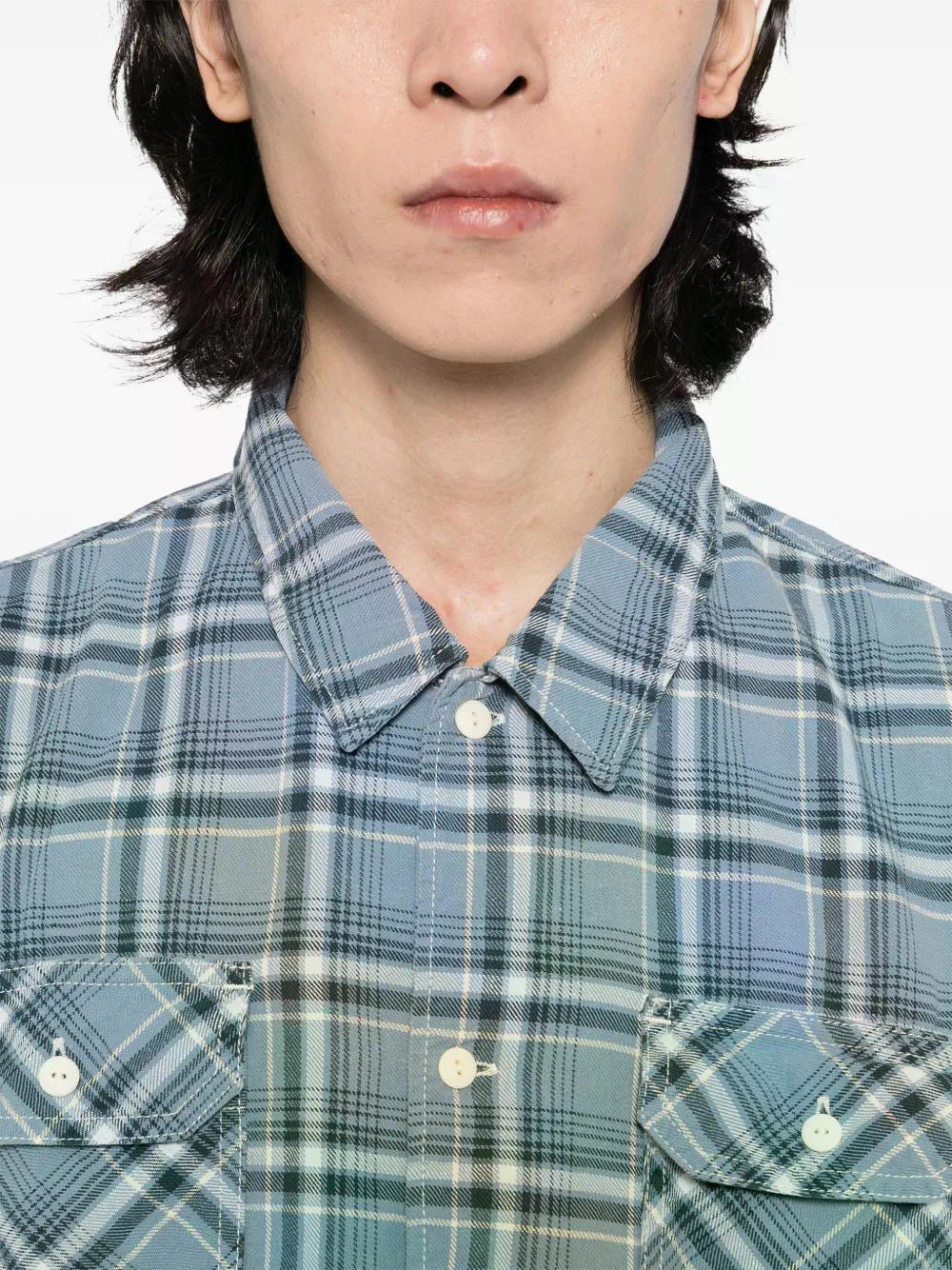 トップス REMI RELIEF Rayon Check Shirts Remi Relief Rayon Twill-Check Shirt In Blue - 30% Off | Editorialist