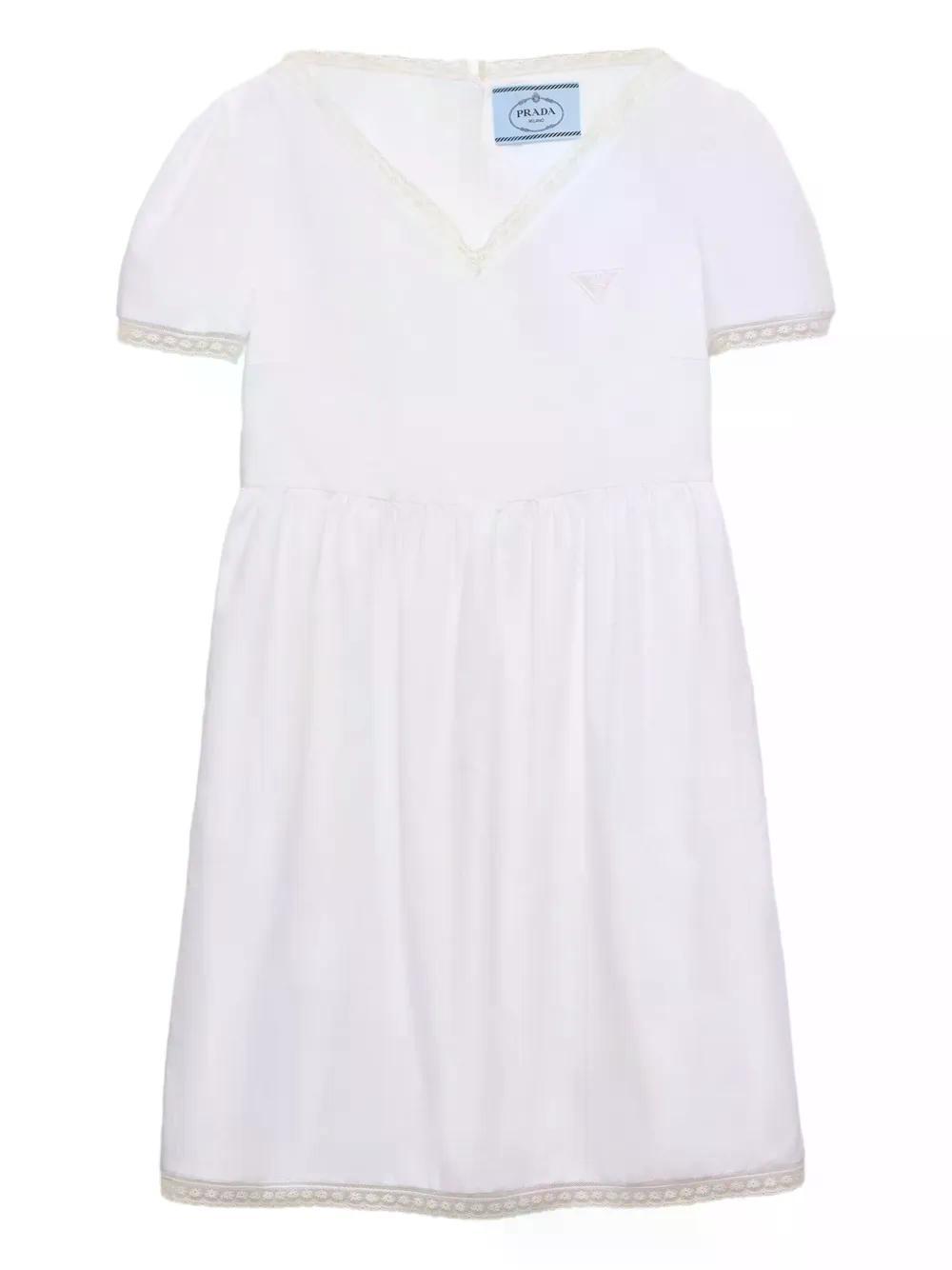 Prada Jersey Dress With Feather Trim - White | Editorialist Prada Jersey Dress With Feather Trim - White | Editorialist