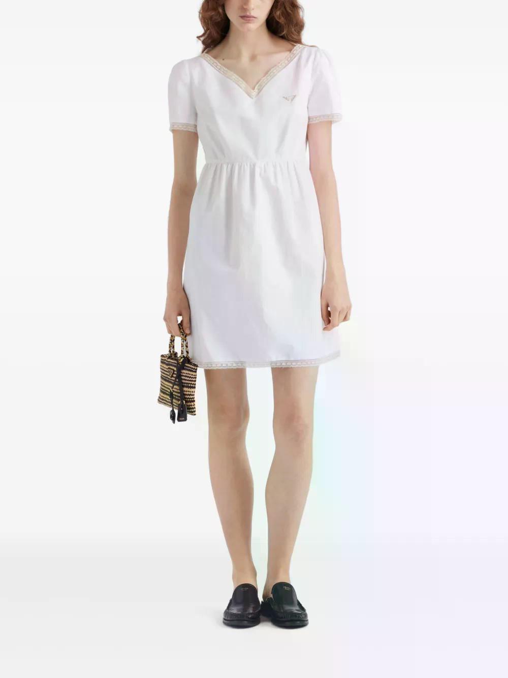 Prada Jersey Dress With Feather Trim - White | Editorialist