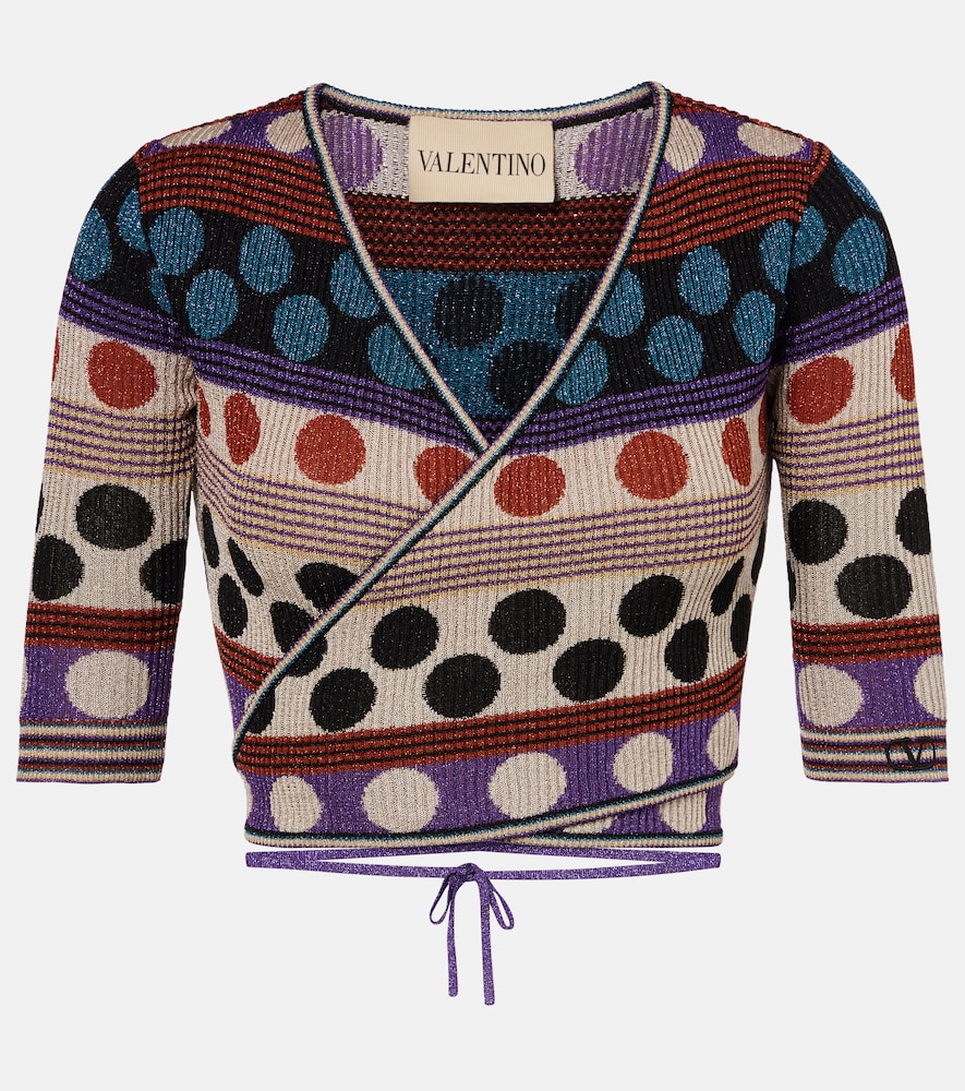 VALENTINO Polka-Dot Jacquard Lamé Wrap Top