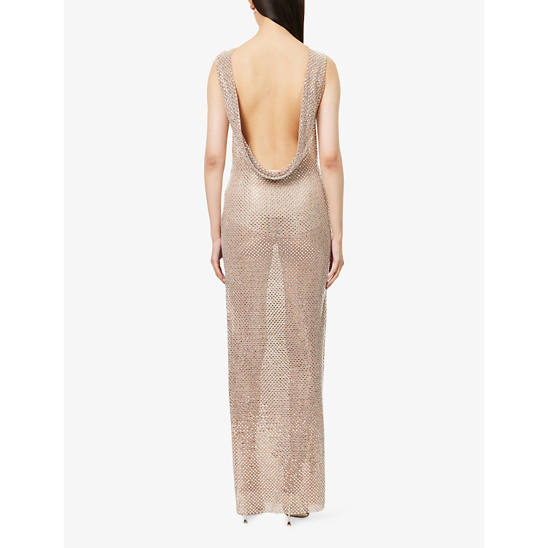 Cocktail Dresses Truworths Gold Dress Self-Portrait Rhinestone Drape Maxi'  Dress In Natural Lyst
