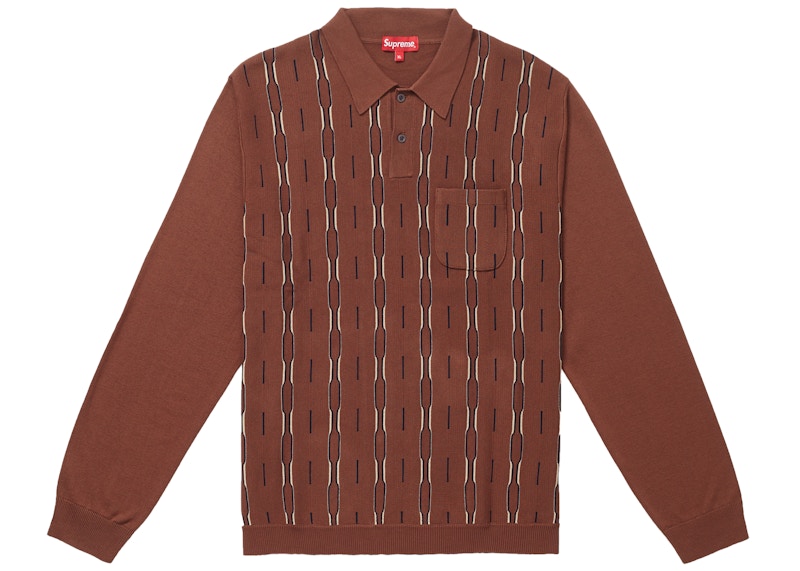 トップス supreme Vertical Stripe knit polo Supreme Vertical Stripe Knit Long Sleeve Polo Shirt - Brown