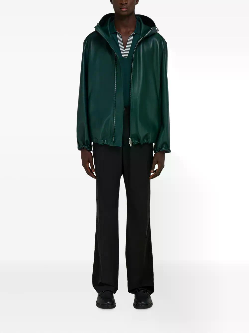 Salvatore Ferragamo ラムレザージャケット ダークグリーン Ferragamo Hooded Leather Jacket - Green | Editorialist