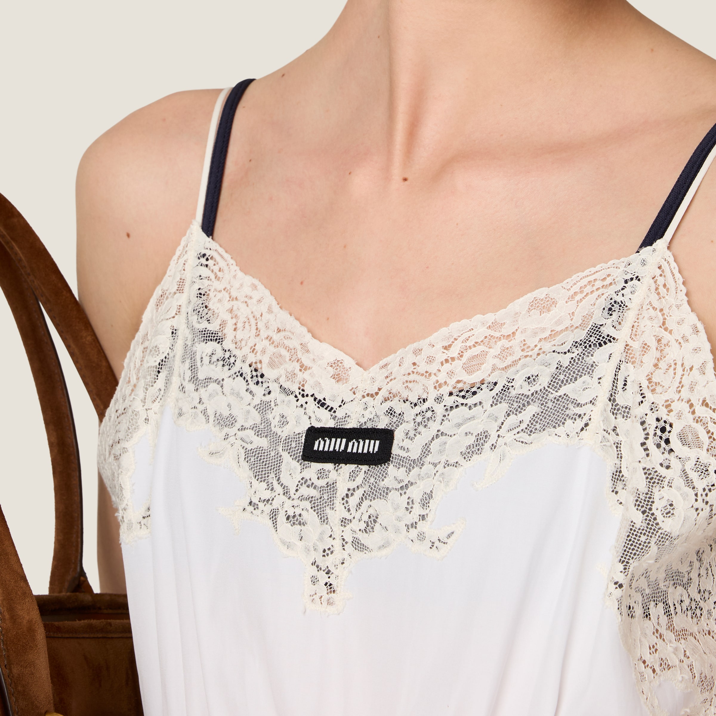 Miu Miu Poplin And Lace Dress - White | Editorialist Miu Miu Poplin And Lace Dress - White | Editorialist