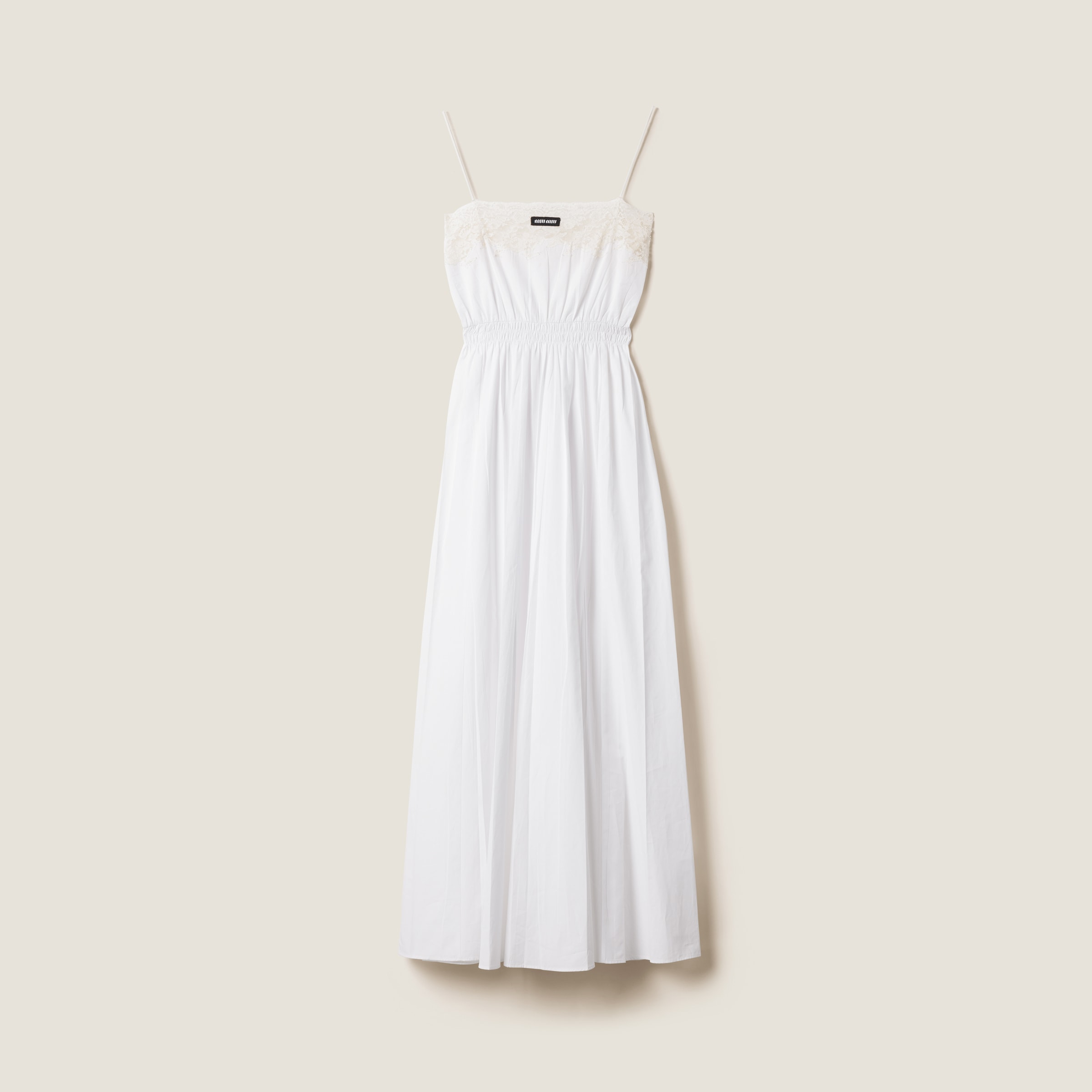 MIU MIU ホワイトキャミワンピース 38 Miu Miu Poplin And Lace Midi-Dress - White | Editorialist