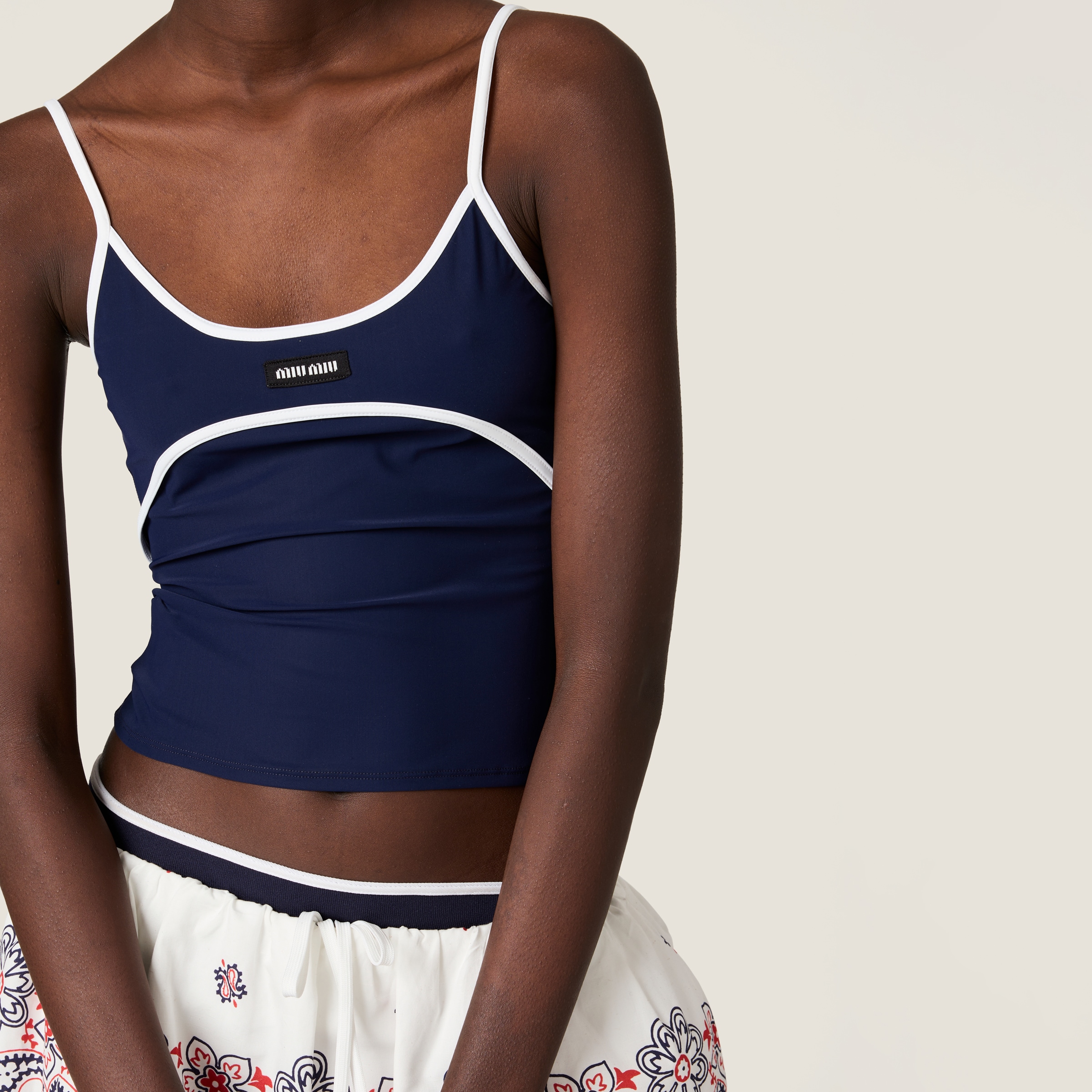 Miu Miu Stretch Jersey Top - Blue/White | Editorialist