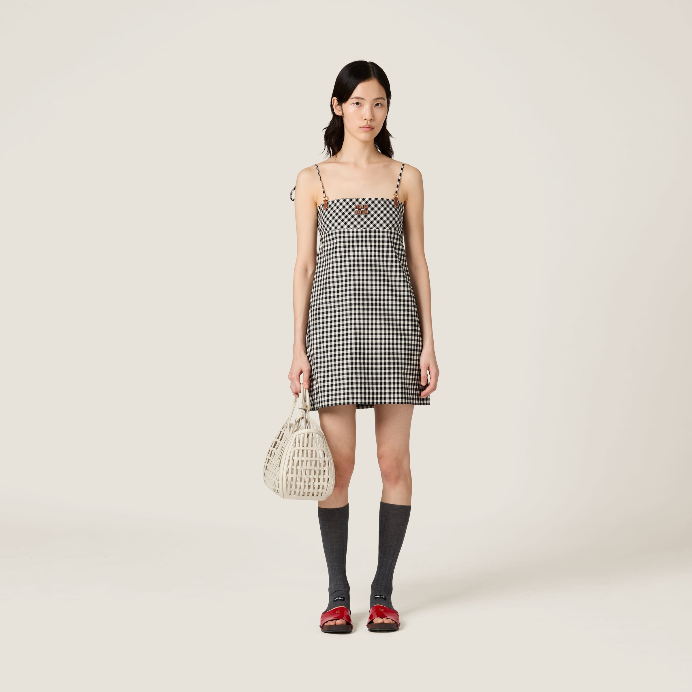 Miu Miu Gingham Check Mini-Dress - White/Black | Editorialist