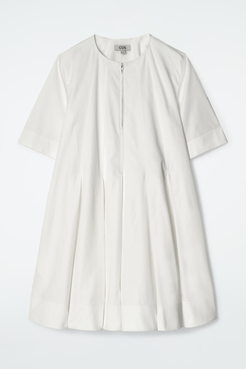Cos Pleated Cotton Mini Dress In Brown - 50% Off