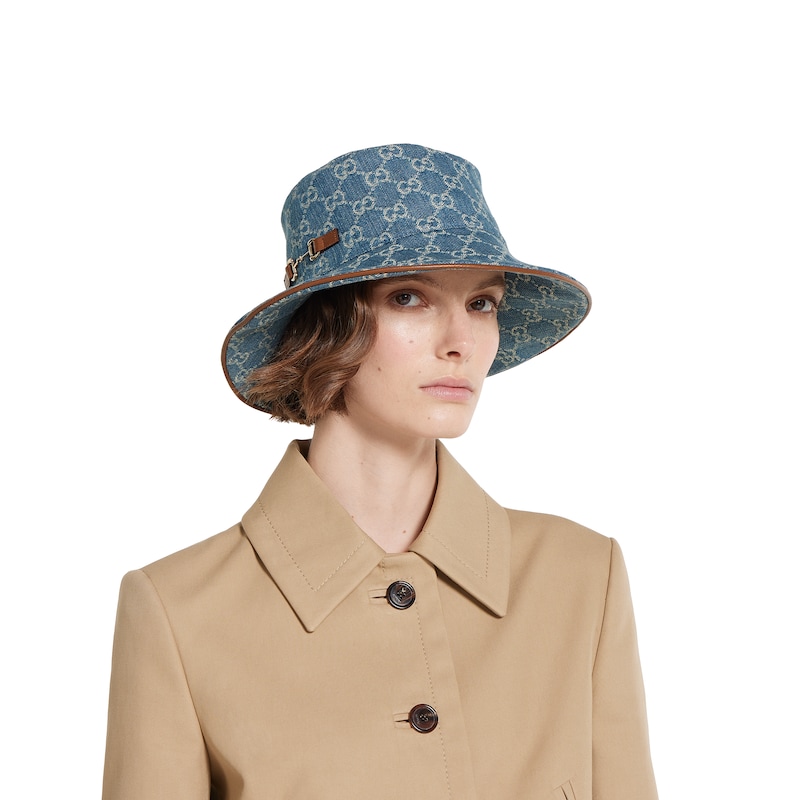 GUCCI グッチ ブルー&ホワイト GGデニム バケットハット M Gucci Gg Denim Bucket Hat With Horsebit - Blue | Editorialist