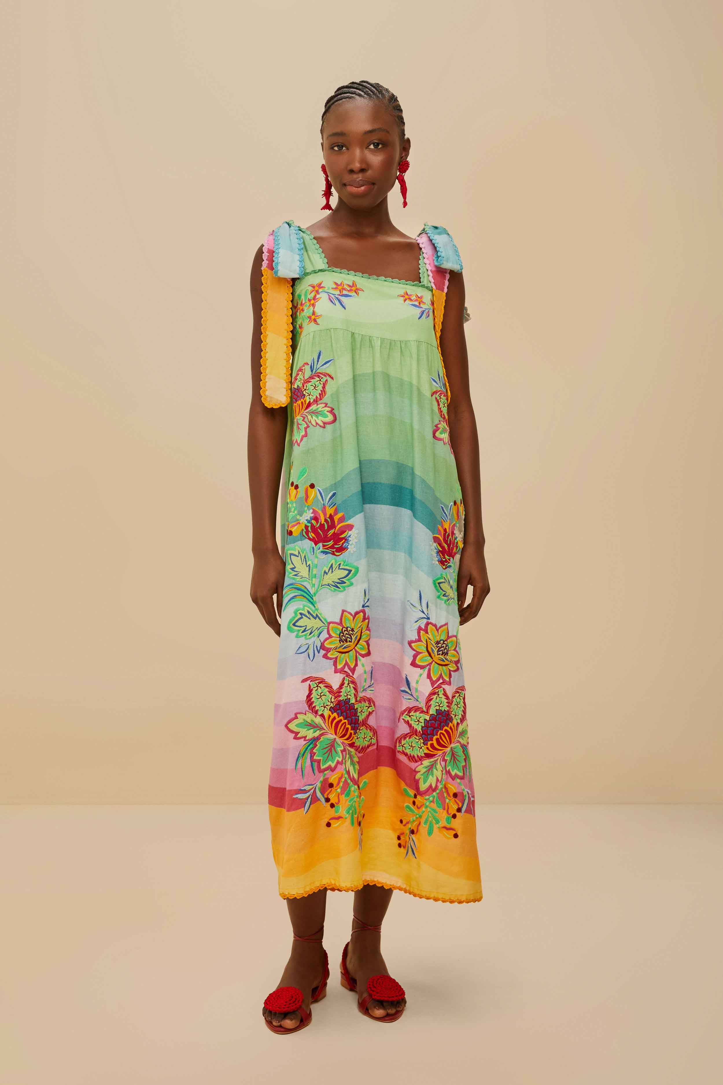 Farm Rio Floral Embroidered Euroflax Linen Maxi Dress - Aura Floral Multicolor | Editorialist Farm Rio Floral Embroidered Euroflax Linen Maxi Dress - Aura Floral Multicolor | Editorialist