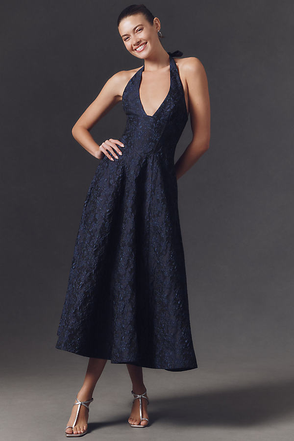 Massimo Dutti Studio Long Flared Halter Dress - Grey | Editorialist