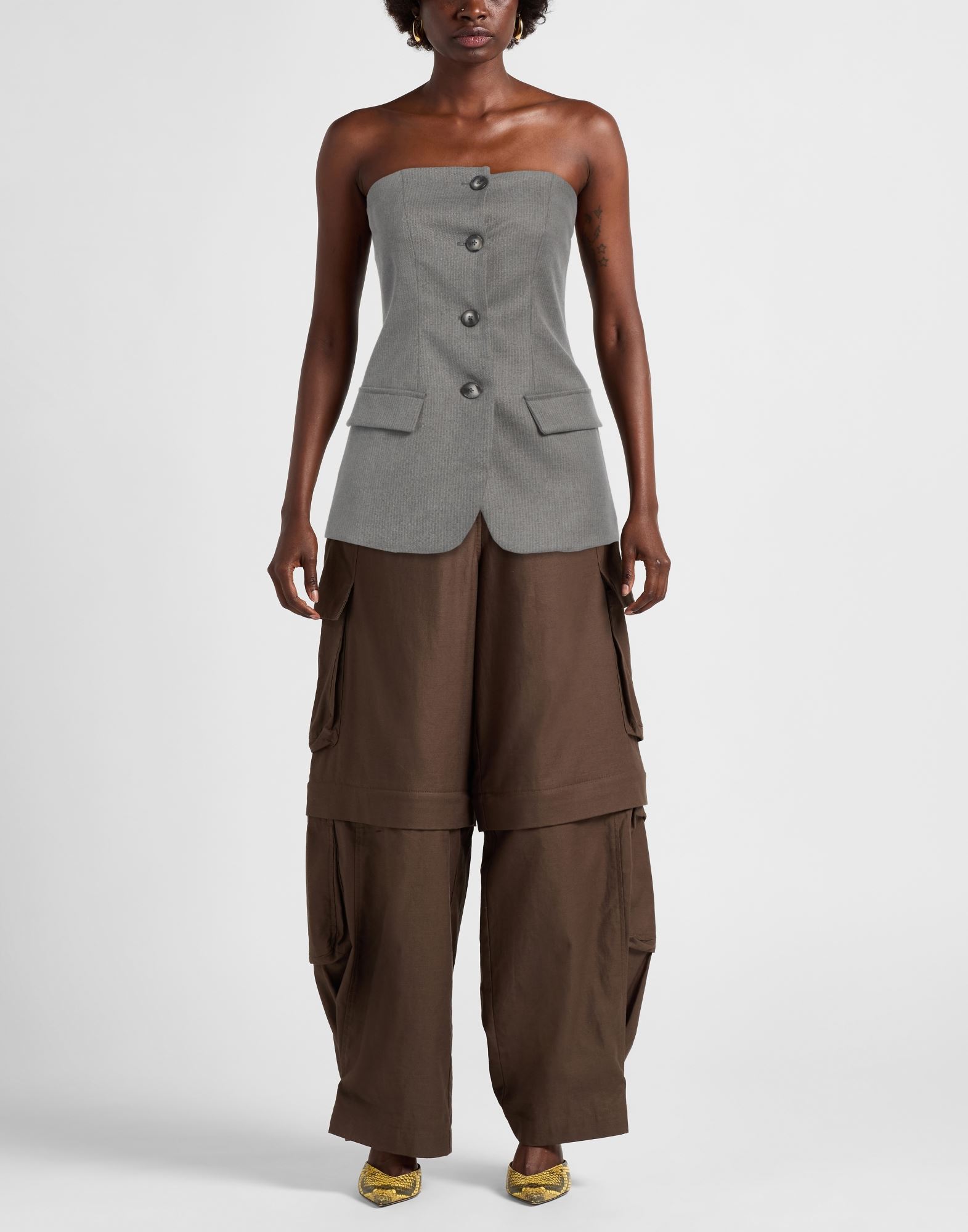 VICOLO VICOLO Pinstriped Flannel Tube Top