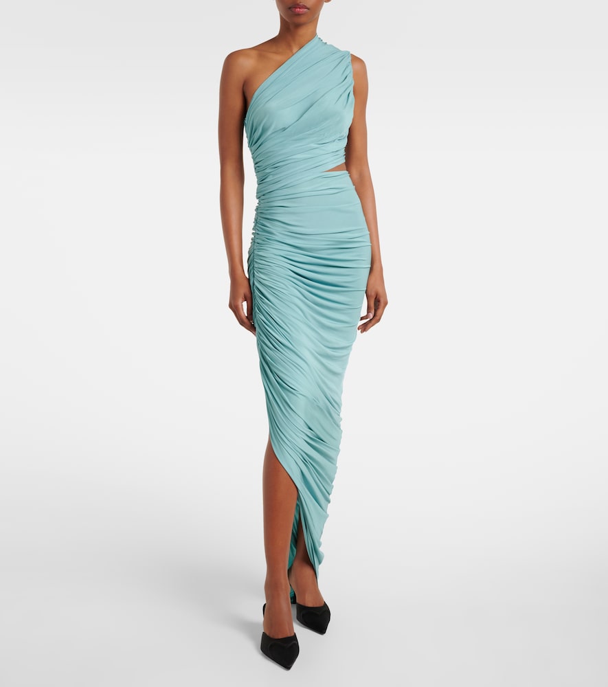 ALAÏA Asymmetric Ruched Jersey Maxi Dress
