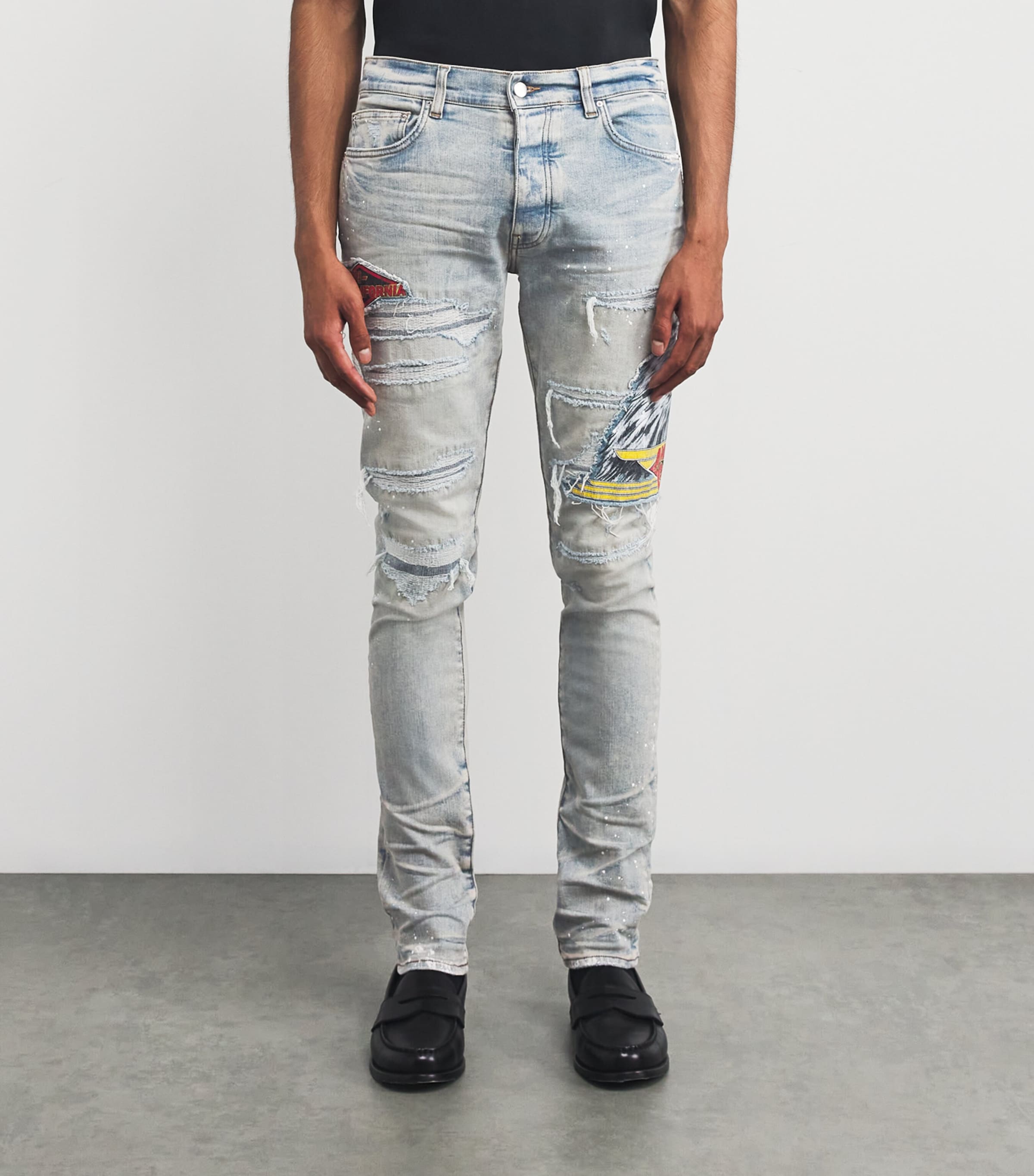 Amiri Distressed Cement Thrasher Skinny Jeans - Blue - 60% Off 