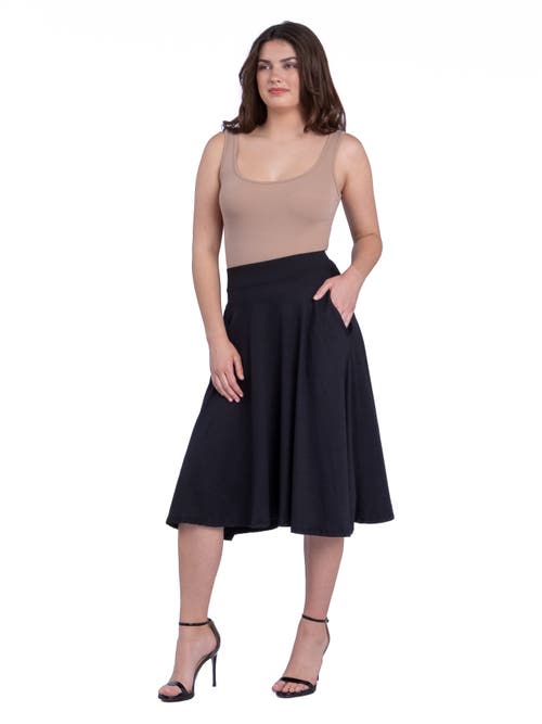 24SEVEN COMFORT APPAREL Elastic Waist Pleated Midi Skirt with Pockets