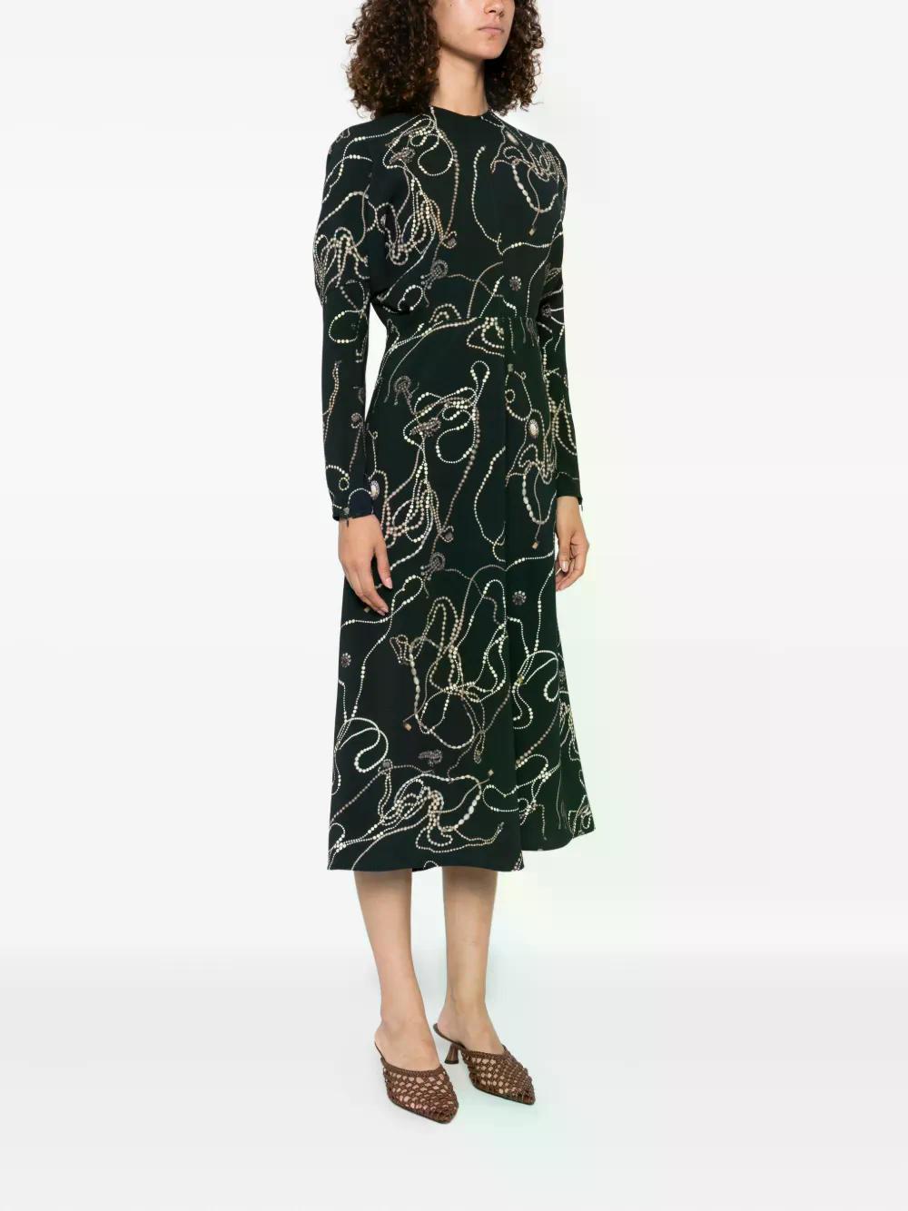 VICTORIA BECKHAM Long-Sleeve Chain Print Dress