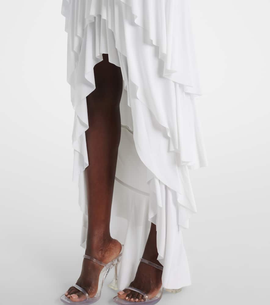 Elliatt Halter Ruffle Tiered Maxi Dress In Black & White Pattern - 38% Off  | Editorialist