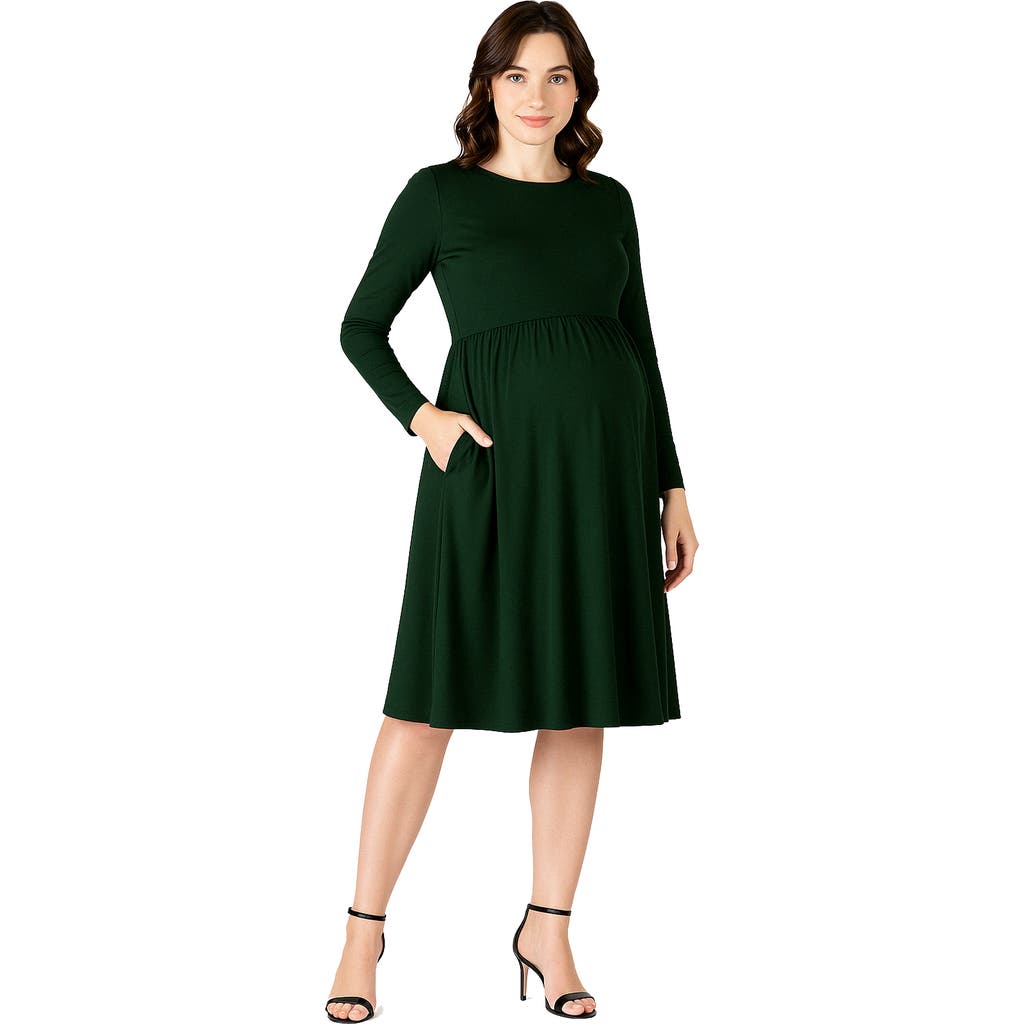 24SEVEN COMFORT APPAREL Maternity Midi Length Fit and Flare Dress