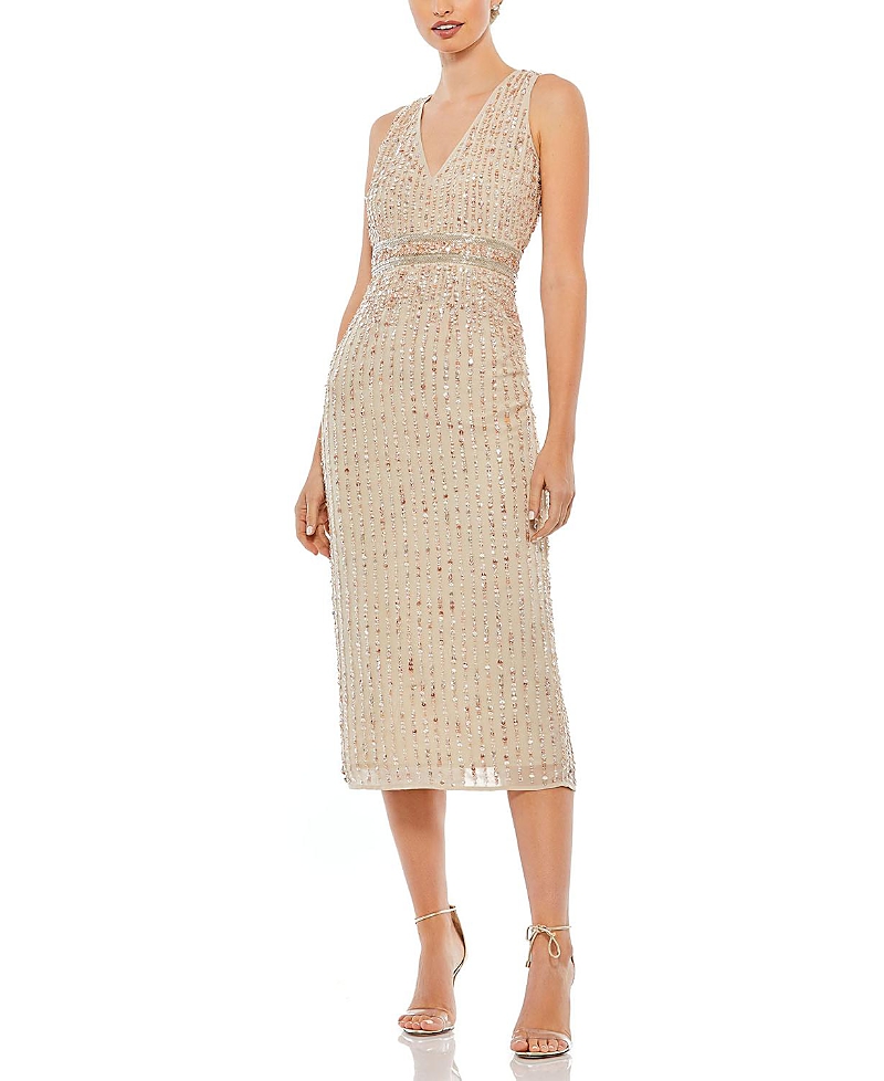 En Elly Sleeveless V-Neck Lace Sequin Slip Midi Dress In Pink - 82% Off |  Editorialist