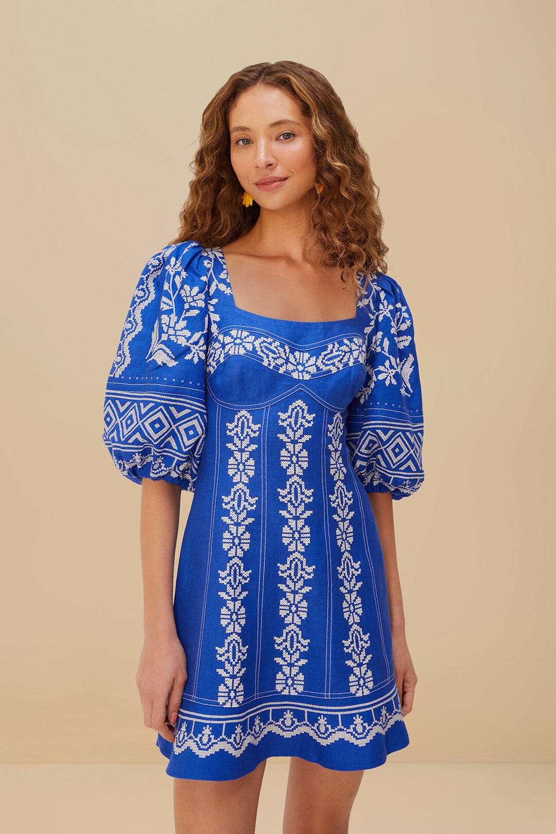 blue rio dress Farm Rio Light Blue Embroidery Short Sleeve Midi Dress Light Blue / M main image 0