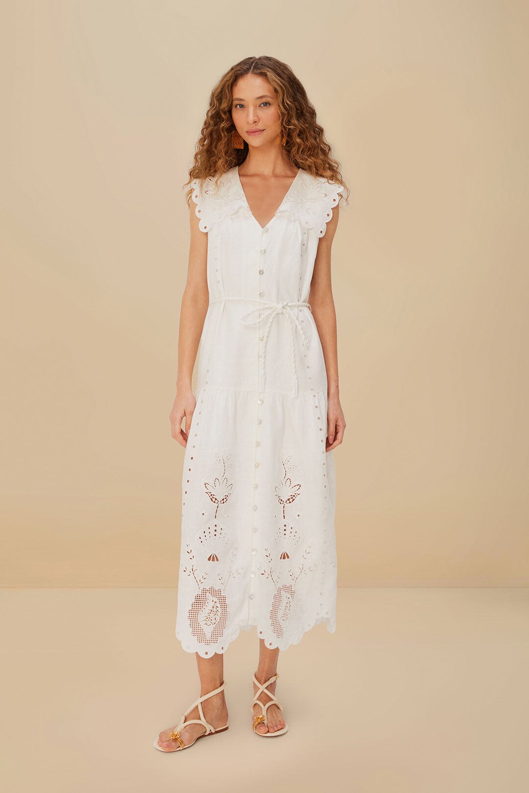 Farm Rio Sleeveless Linen Maxi Dress - Off-White | Editorialist
