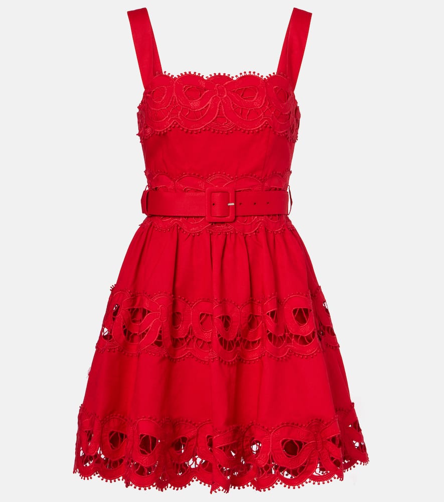 Self-Portrait Cutout Linen And Cotton-Blend Minidress In Red - 20