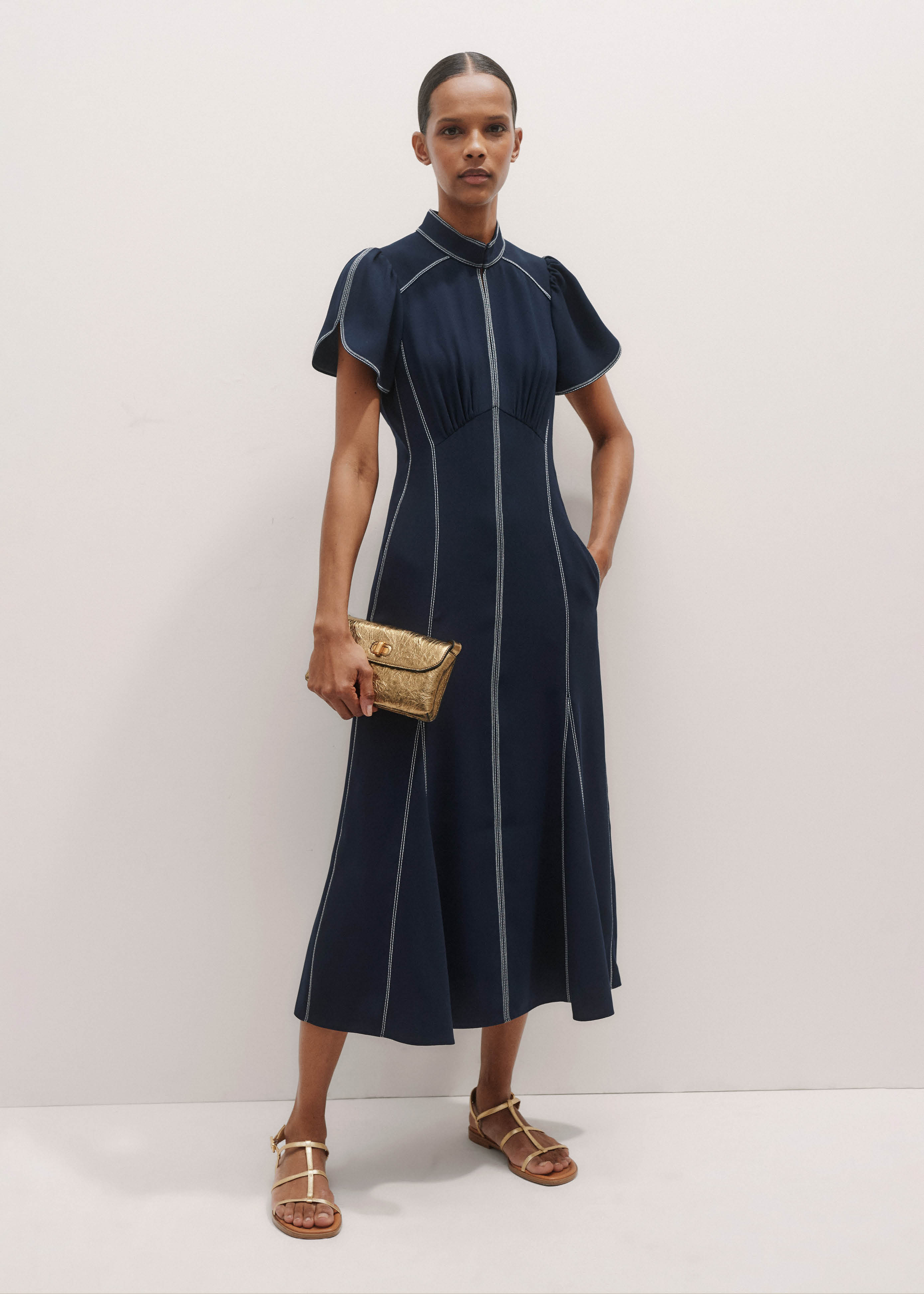 fluid crepe elegant midi dress Midi Dress Figure-Flattering Stretch Crepe – Rosina main image 1