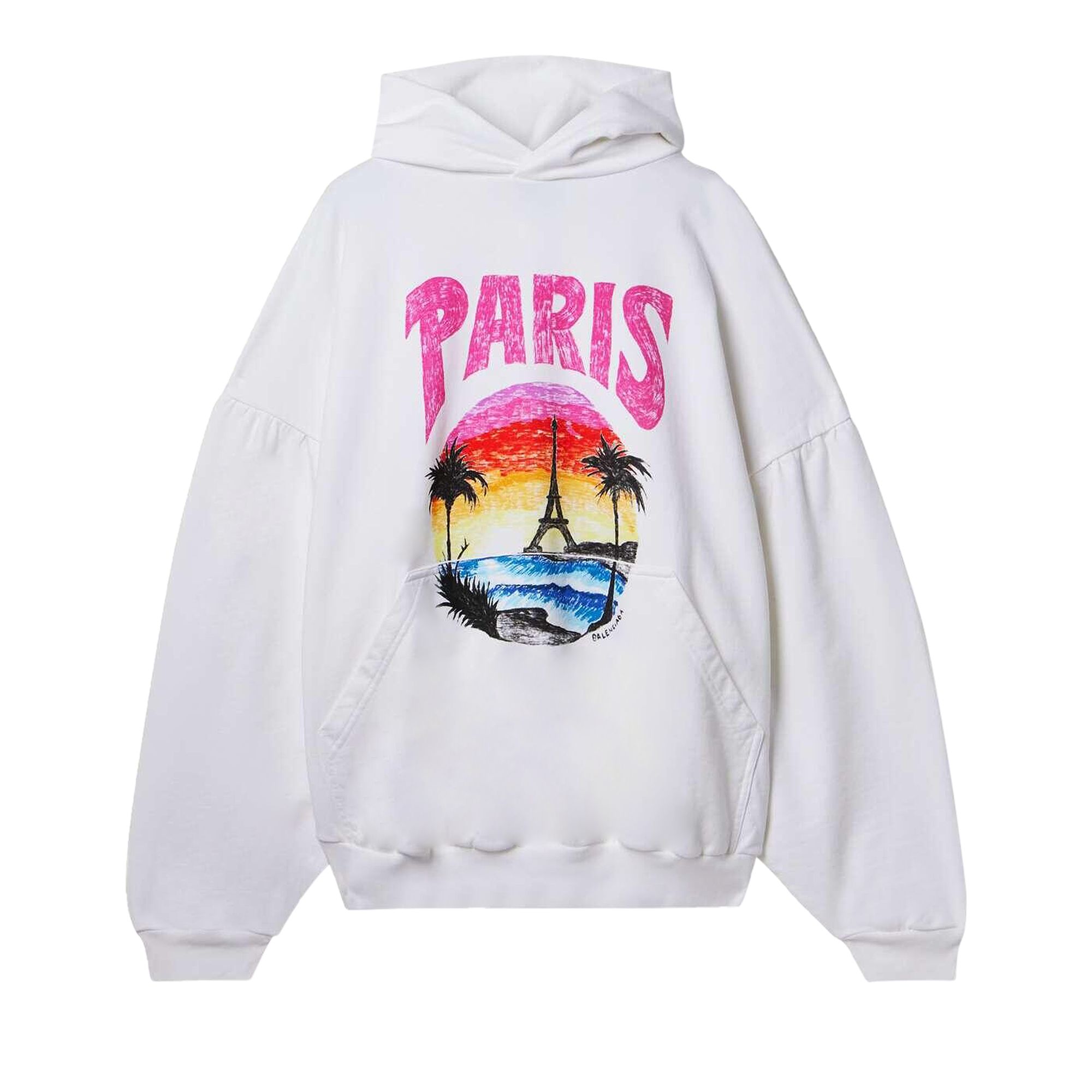 【BALENCIAGA】PARIS TROPICAL ROUND HOODIE Balenciaga Paris Tropical Round Hoodie - White | Editorialist