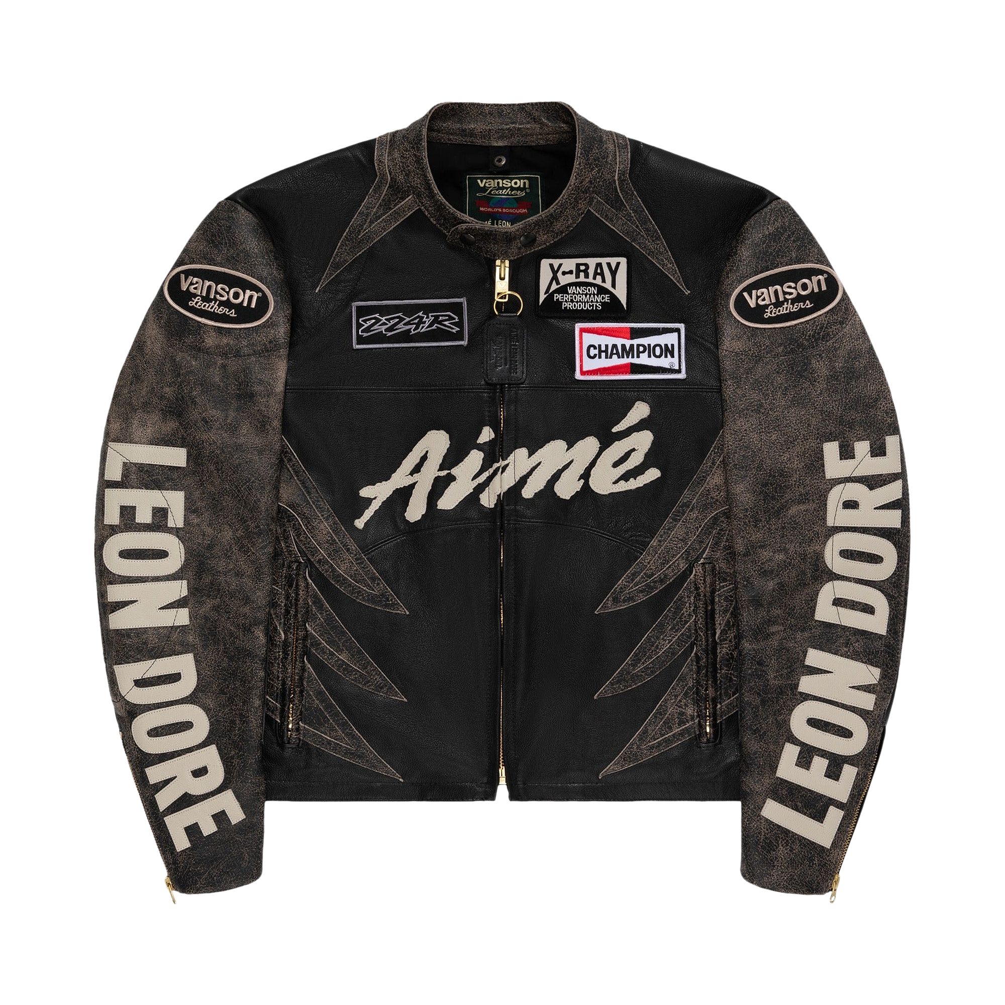 Aimé Leon Dore X Vanson Leathers Distressed Moto Jacket - Black