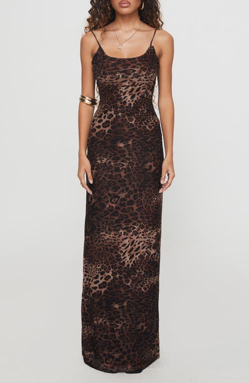 PRINCESS POLLY Knox Leopard Print Maxi Slip Dress