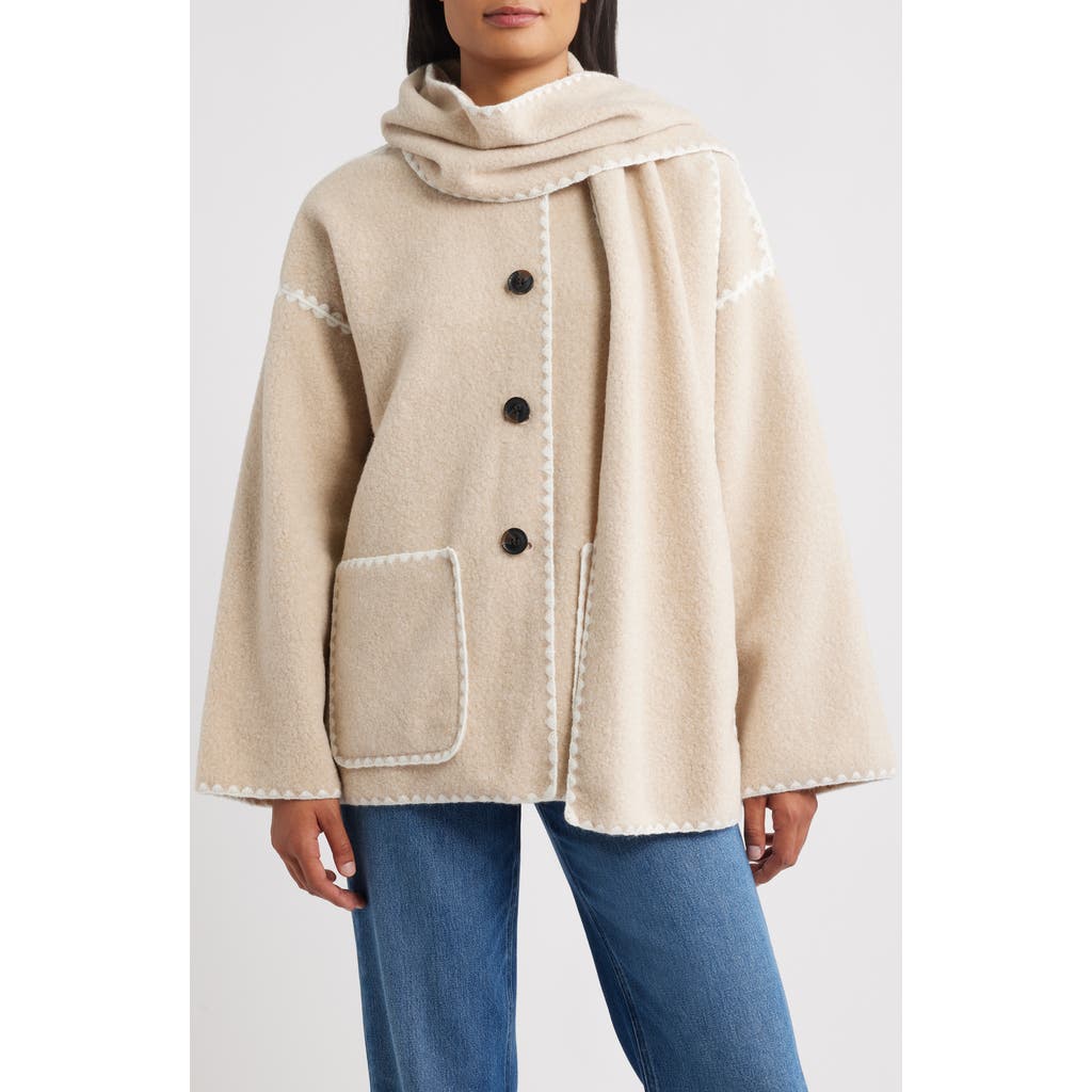 Bcbgmaxazria Embroidered Trim Scarf Coat In Oatmeal - 35% Off