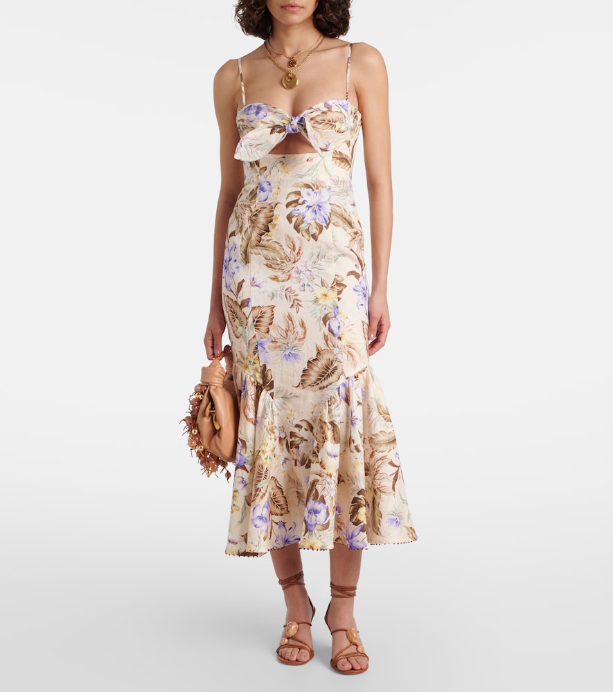 ZIMMERMANN Coco Bow-Detailed Floral Linen Midi Dress