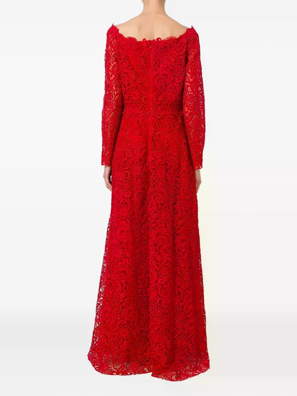 Valentino Garavani Heavy Lace Long Dress - Green | Editorialist