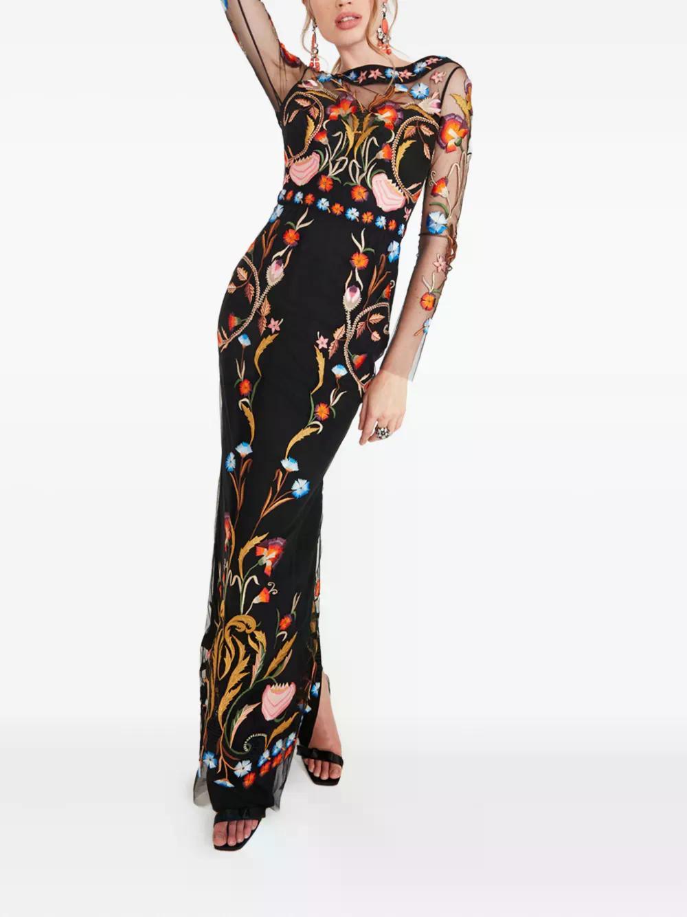 Temperley London Floral-Embroidered Long Sleeve Dress - Black | Editorialist Temperley London Floral-Embroidered Long Sleeve Dress - Black | Editorialist